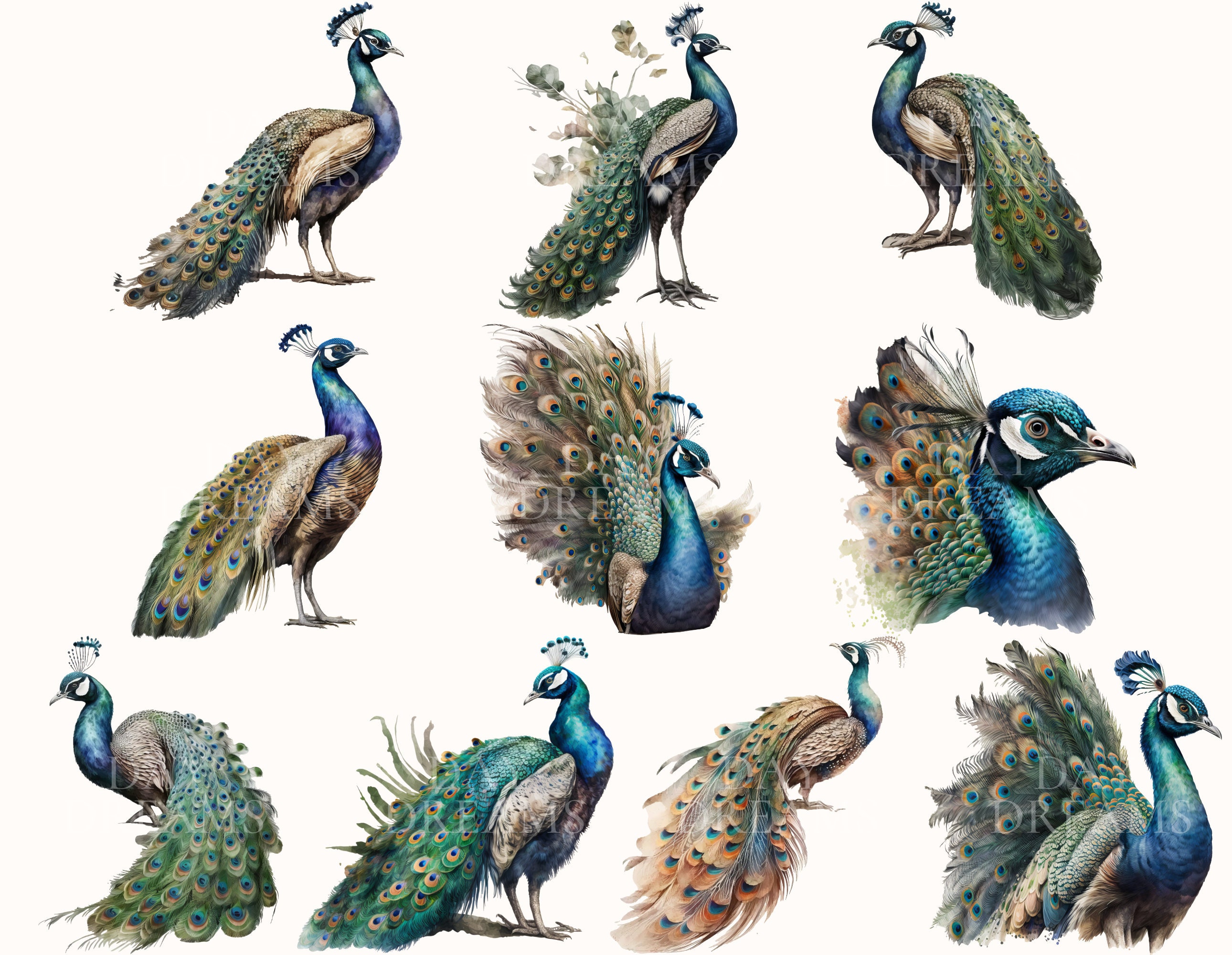 Watercolor Peacock Clipart Bird Clipart Peacock Feathers - Etsy