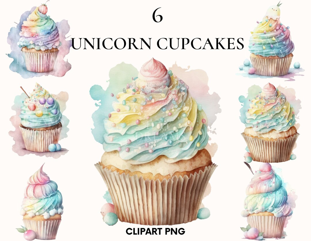 Watercolor Unicorn Cupcake Clipart, Summer Clipart Bundle, Watercolor ...