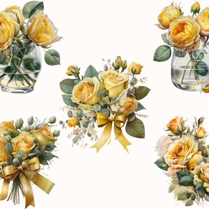 Watercolor Yellow Roses Clipart, Spring Flowers Clipart Bundle, Flower ...