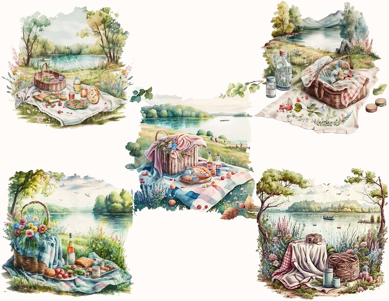 Watercolor Picnic Clipart Picnic in the Meadow Clipart - Etsy