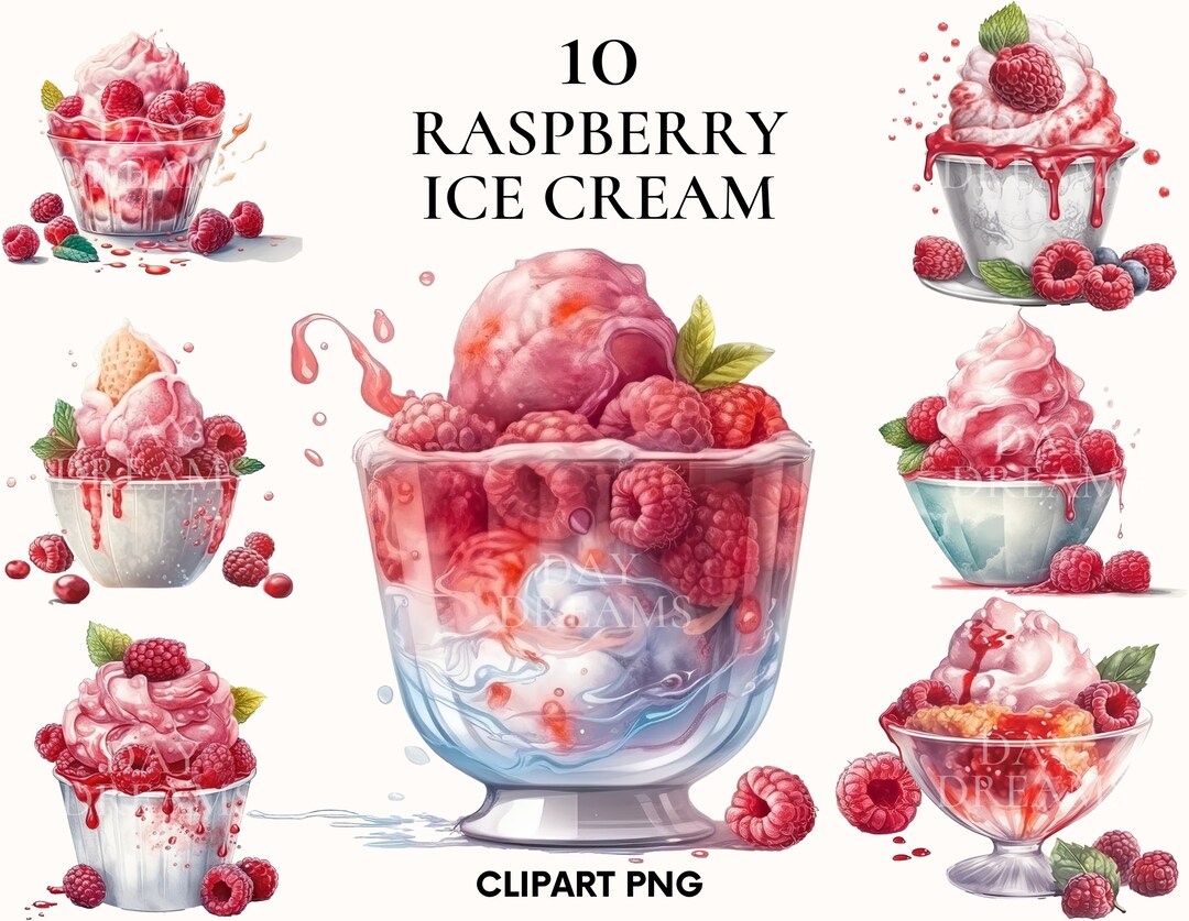 Watercolor Raspberry Ice Cream Clipart, Food Illustration Clipart ...