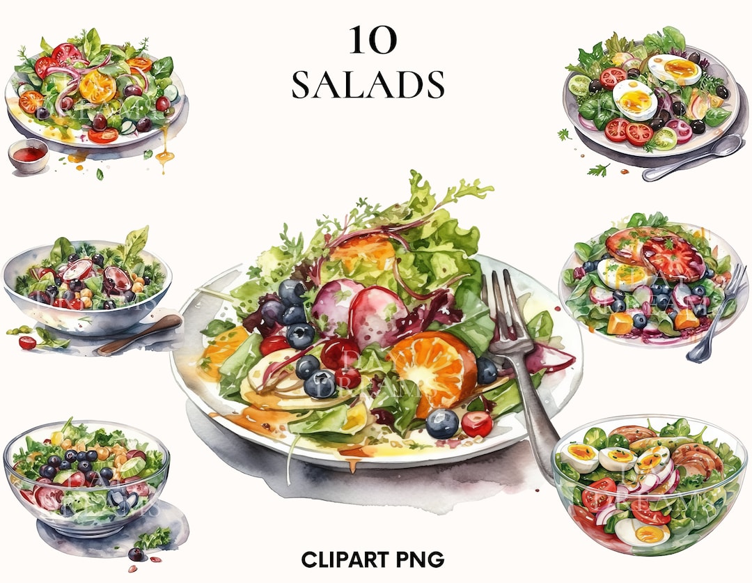 Watercolor Salad Clipart, Food Clipart Bundle, Salad Png, Healthy Food ...