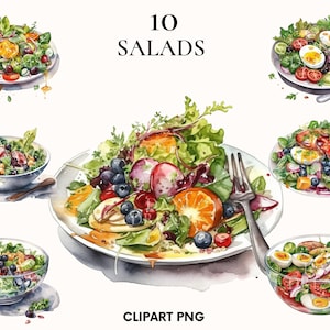 Watercolor Salad Clipart, Food Clipart Bundle, Salad Png, Healthy Food ...