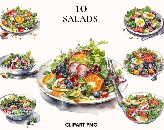 20 Greek Salad Clipart, Watercolor Food Vagatable Clip Art, Printable ...