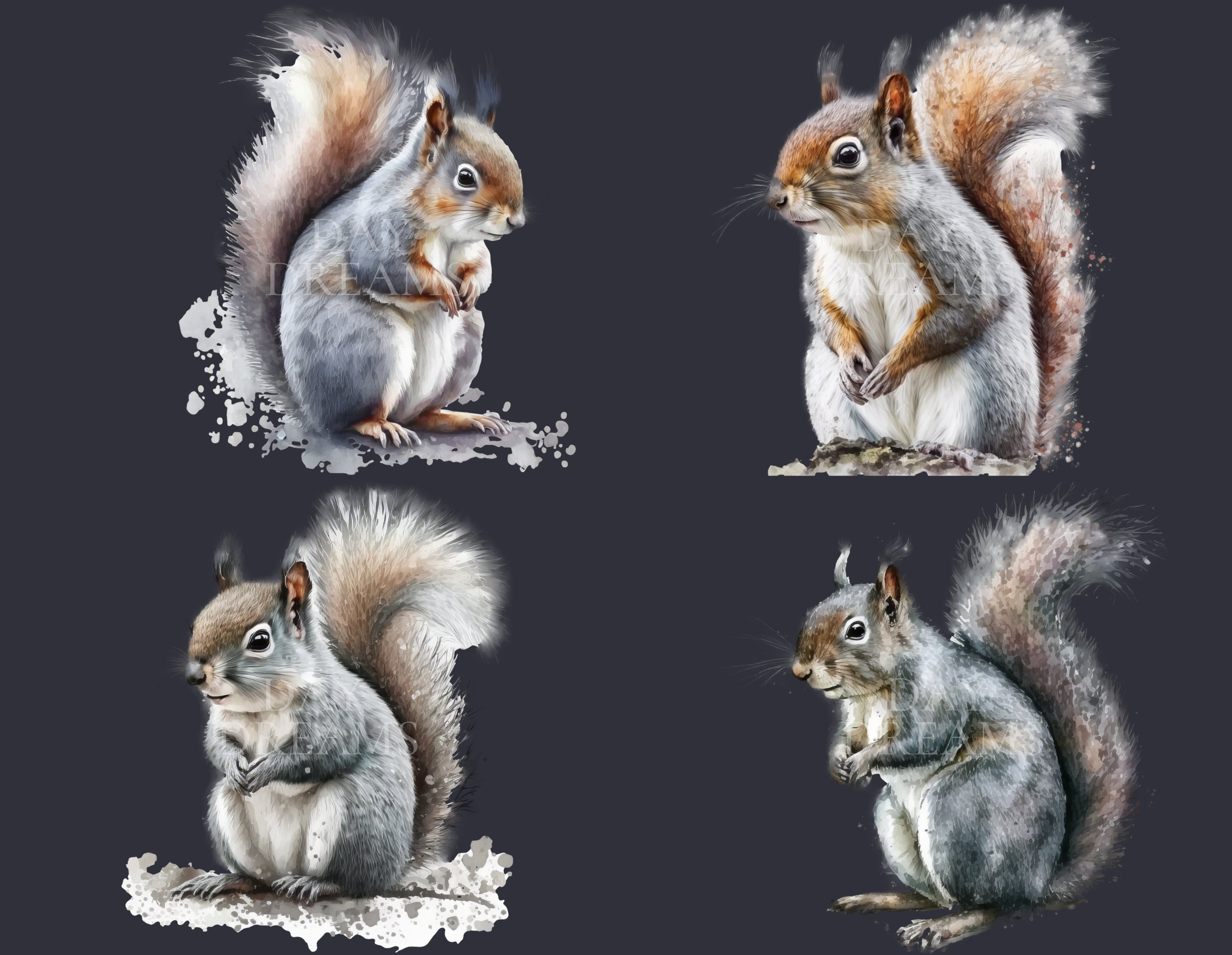 Watercolor Black Squirrel Clipart Cute Gray Squirrel Clipart - Etsy