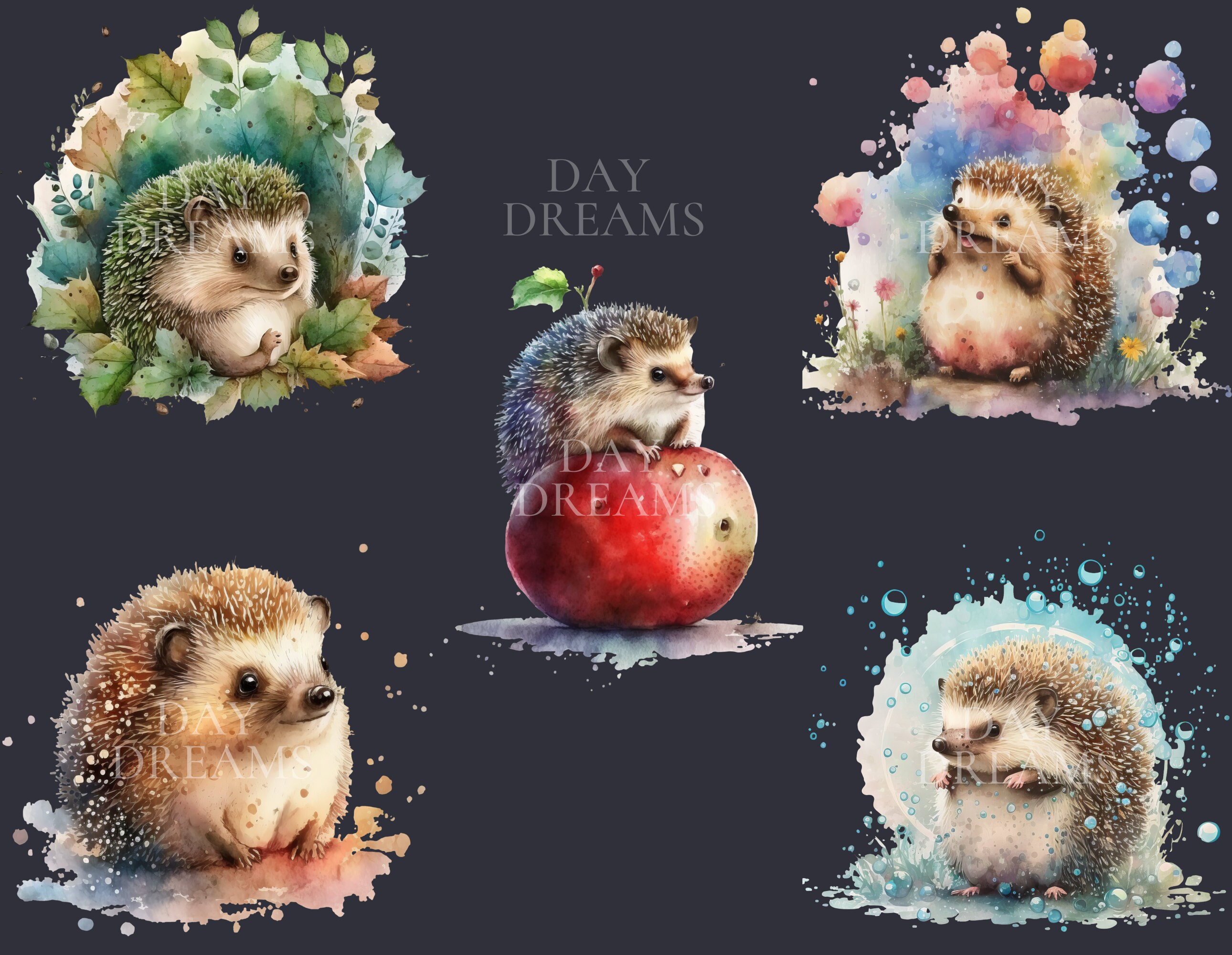 Watercolor Happy Hedgehog Clipart, Cute Forest Animal Clipart Bundle ...