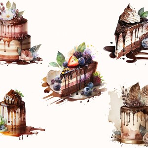 Watercolor Chocolate Cake Clipart, Food Illustration Clipart Bundle ...