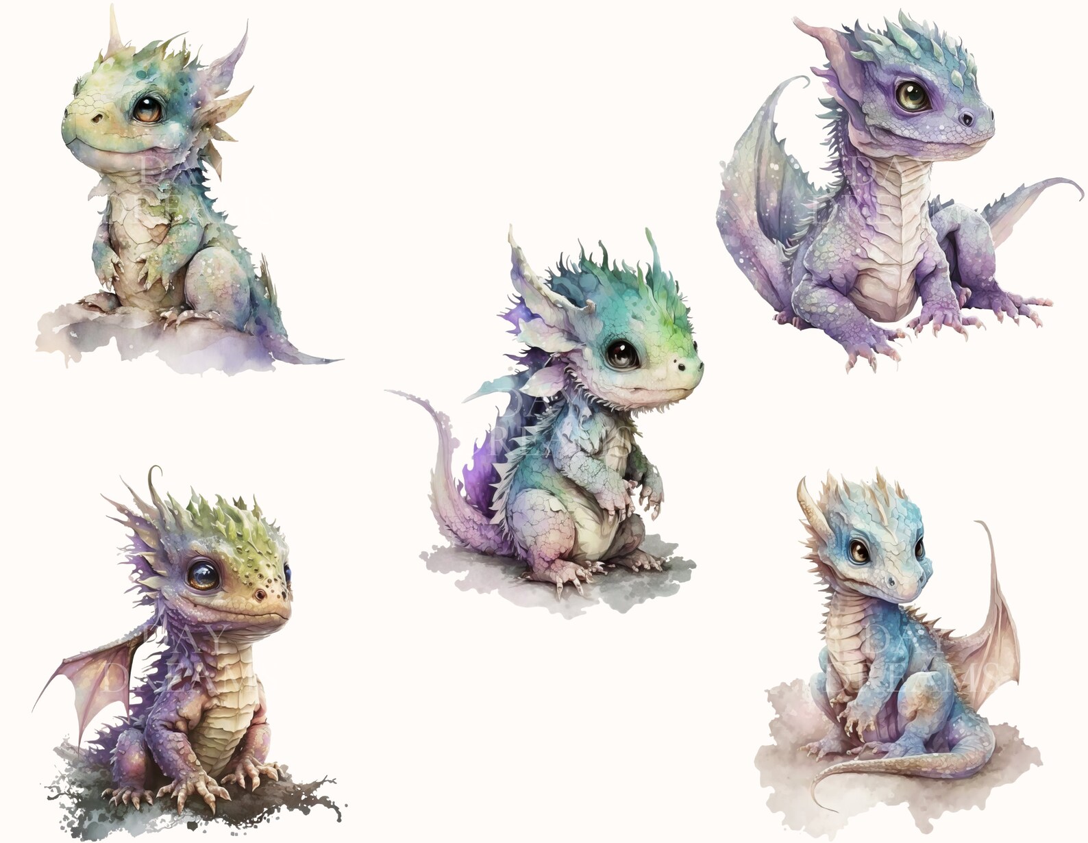 Watercolor Baby Dragon Clipart Fairy Tale Clipart Bundle - Etsy
