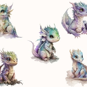 Watercolor Baby Dragon Clipart, Fairy Tale Clipart Bundle, Beautiful ...
