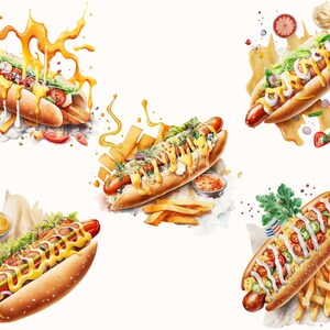 Watercolor Hot Dog Clipart, Fast Food Clipart Bundle, Delicious Hotdog ...
