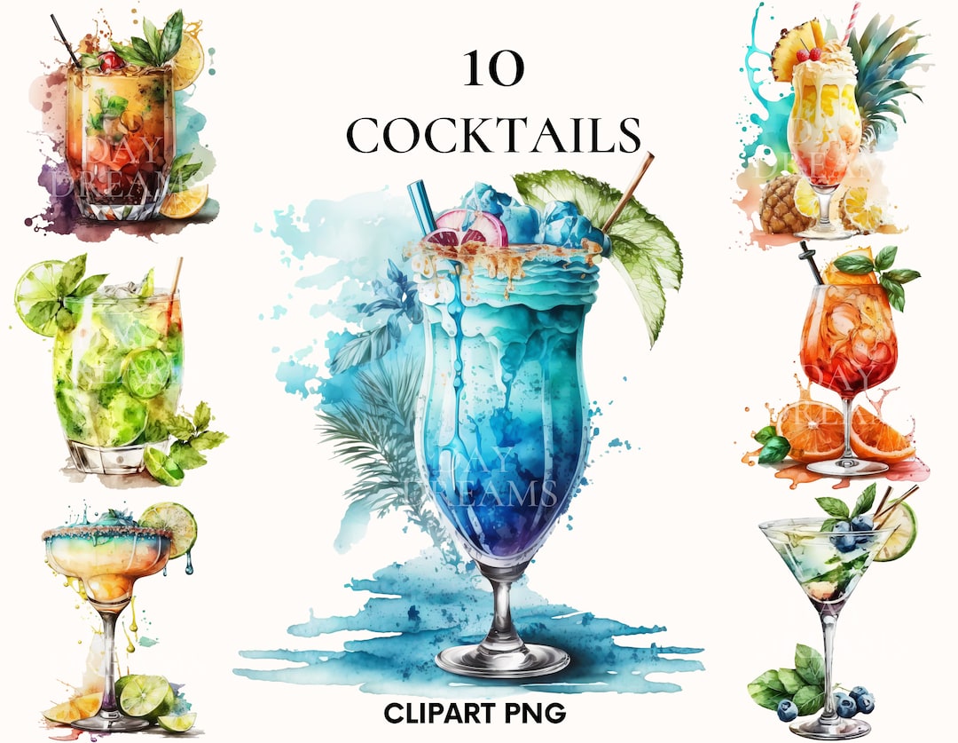 Watercolor Cocktails Clipart, Drinks Clipart Bundle, Summer Clipart ...