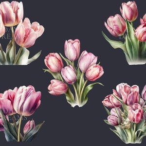 Watercolor Pink Tulips Clipart, Wedding Flowers Clipart Bundle, Flower ...