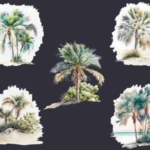 Watercolor Palm Tree Clipart, Beach Clipart, Tropical Clipart Bundle ...