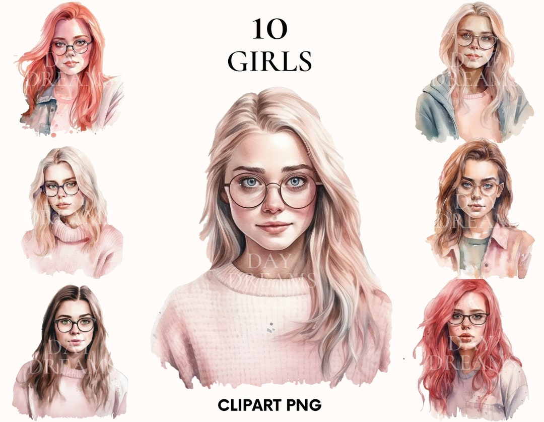 Watercolor Woman Clipart, Gentle Faces Clipart Bundle, Beautiful Girl ...