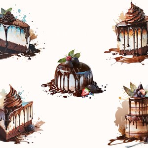 Watercolor Chocolate Cake Clipart, Food Illustration Clipart Bundle ...