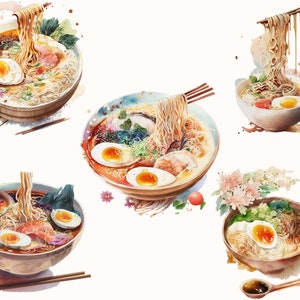 Watercolor Ramen Clipart, Food Clipart Bundle, Noodles Clipart, Ramen ...