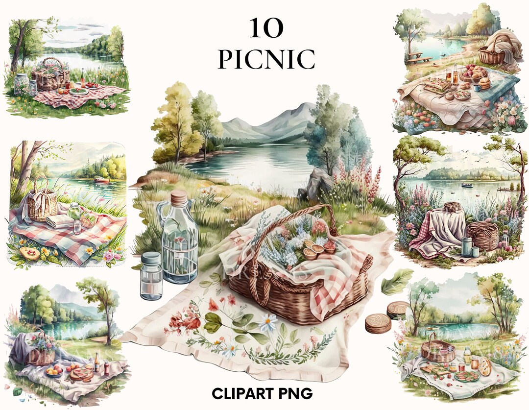 Watercolor Picnic Clipart, Picnic in the Meadow Clipart Bundle, Magic ...