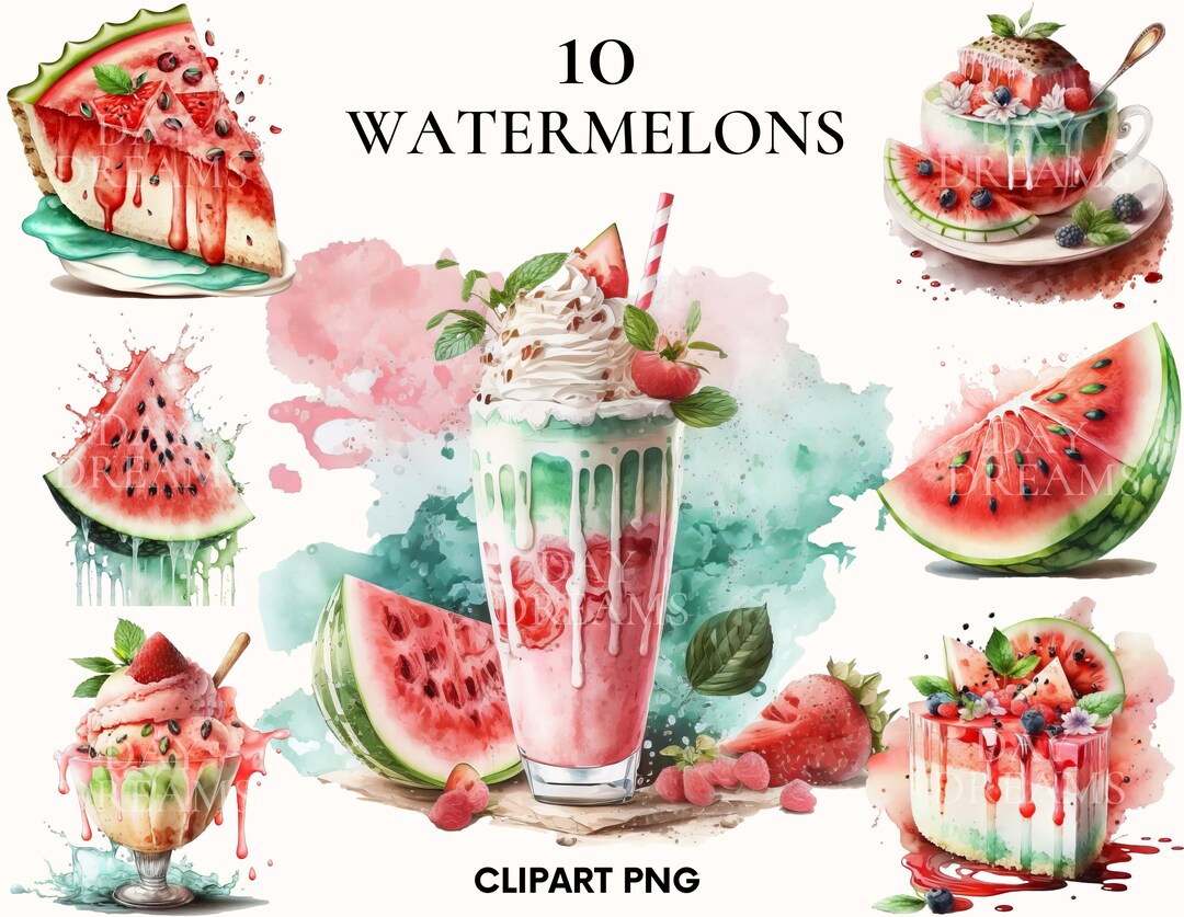 Watercolor Watermelon Clipart, Summer Clipart Bundle, Ice Cream Clipart ...
