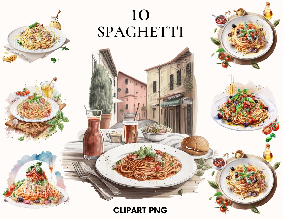 Watercolor Spaghetti Clipart, Carbonara Clipart Bundle, Spaghetti ...