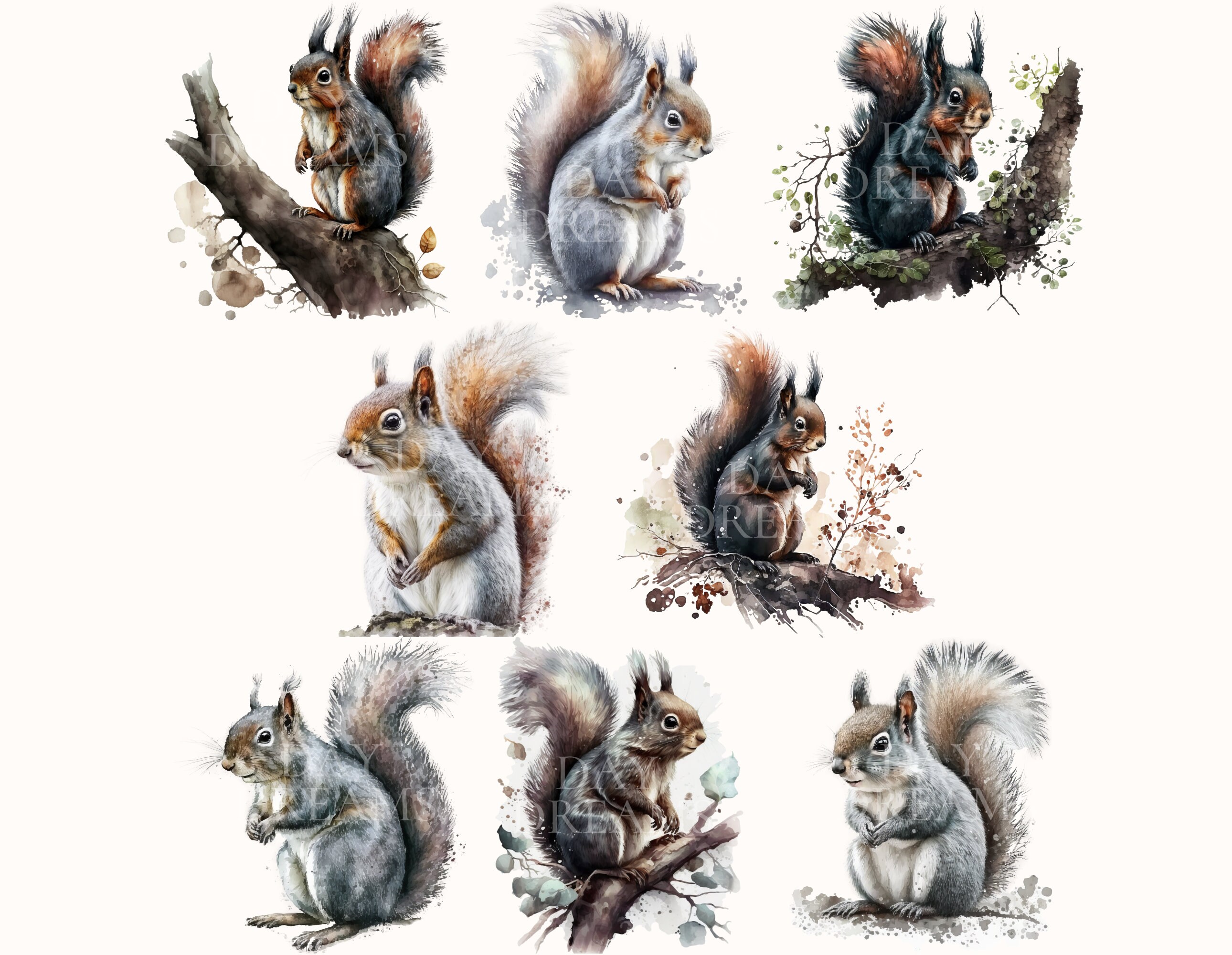 Watercolor Black Squirrel Clipart Cute Gray Squirrel Clipart - Etsy