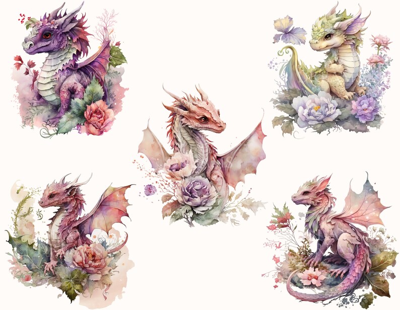 Watercolor Baby Dragon Clipart Fairy Tale Clipart Bundle - Etsy
