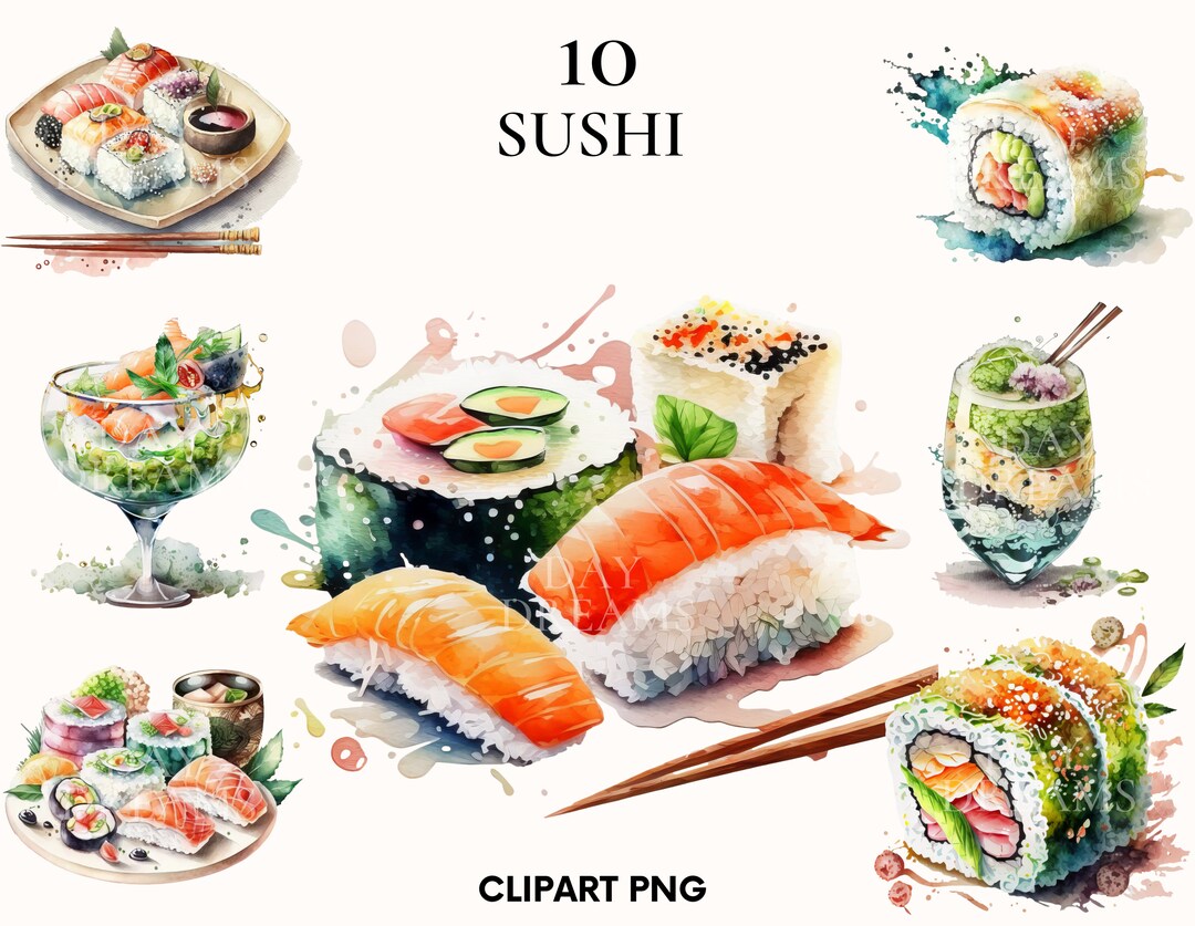 Watercolor Sushi Clipart, Japaneese Food Clipart Bundle, Delicious ...