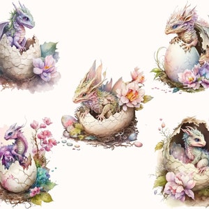 Watercolor Baby Dragon in an Egg Clipart, Fairy Tale Clipart Bundle ...