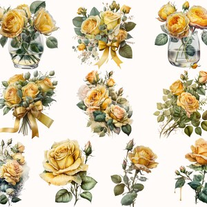 Watercolor Yellow Roses Clipart, Spring Flowers Clipart Bundle, Flower ...