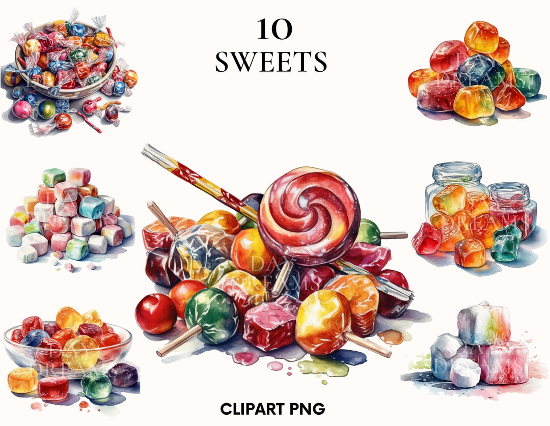 Watercolor Sweets Clipart, Candy Clipart Bundle, Cookie Clipart ...