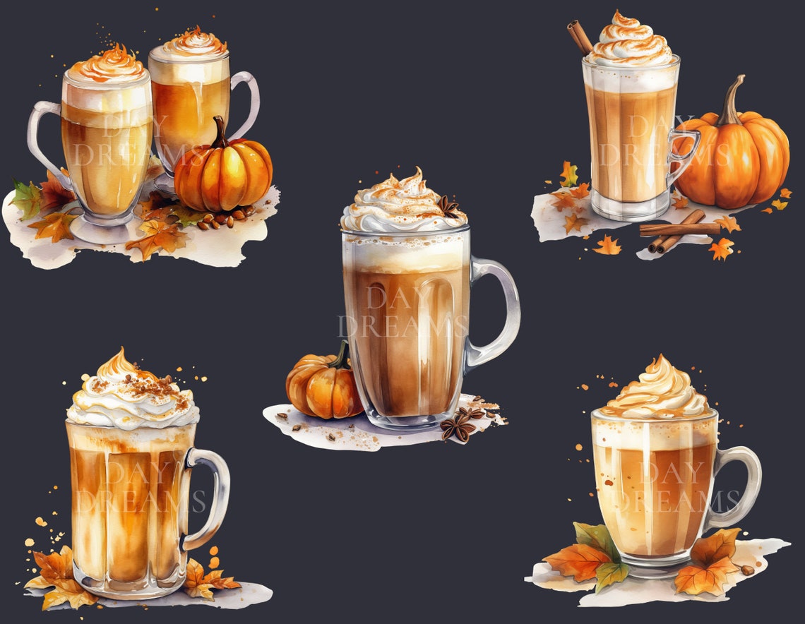 Watercolor Pumpkin Spice Coffee Clipart, Autumn Clipart Bundle, Coffee ...