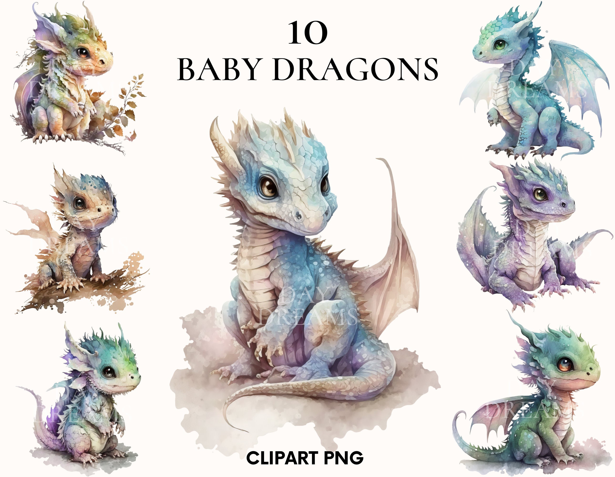 Watercolor Baby Dragon Clipart Fairy Tale Clipart Bundle - Etsy