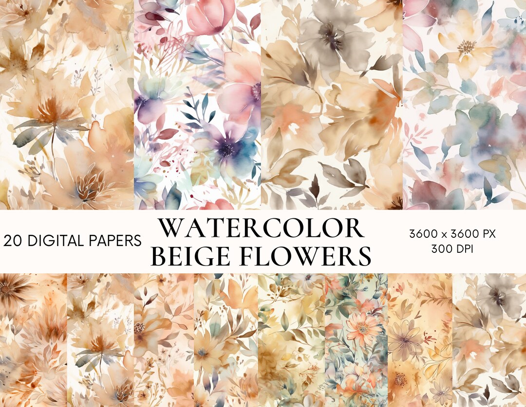 Watercolor Flower Digital Paper, Pastel Flowers Texture, Rose, Peony ...