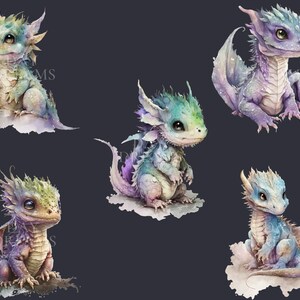Watercolor Baby Dragon Clipart, Fairy Tale Clipart Bundle, Beautiful ...