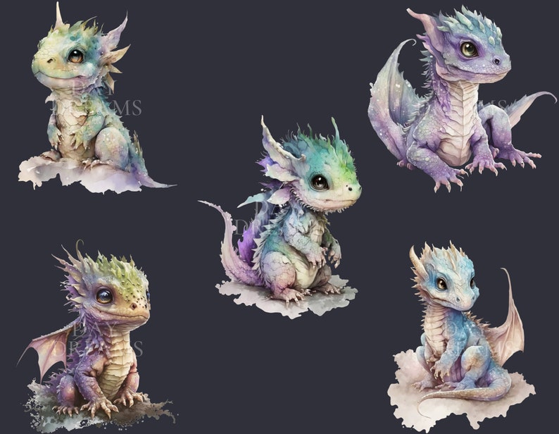 Watercolor Baby Dragon Clipart Fairy Tale Clipart Bundle - Etsy