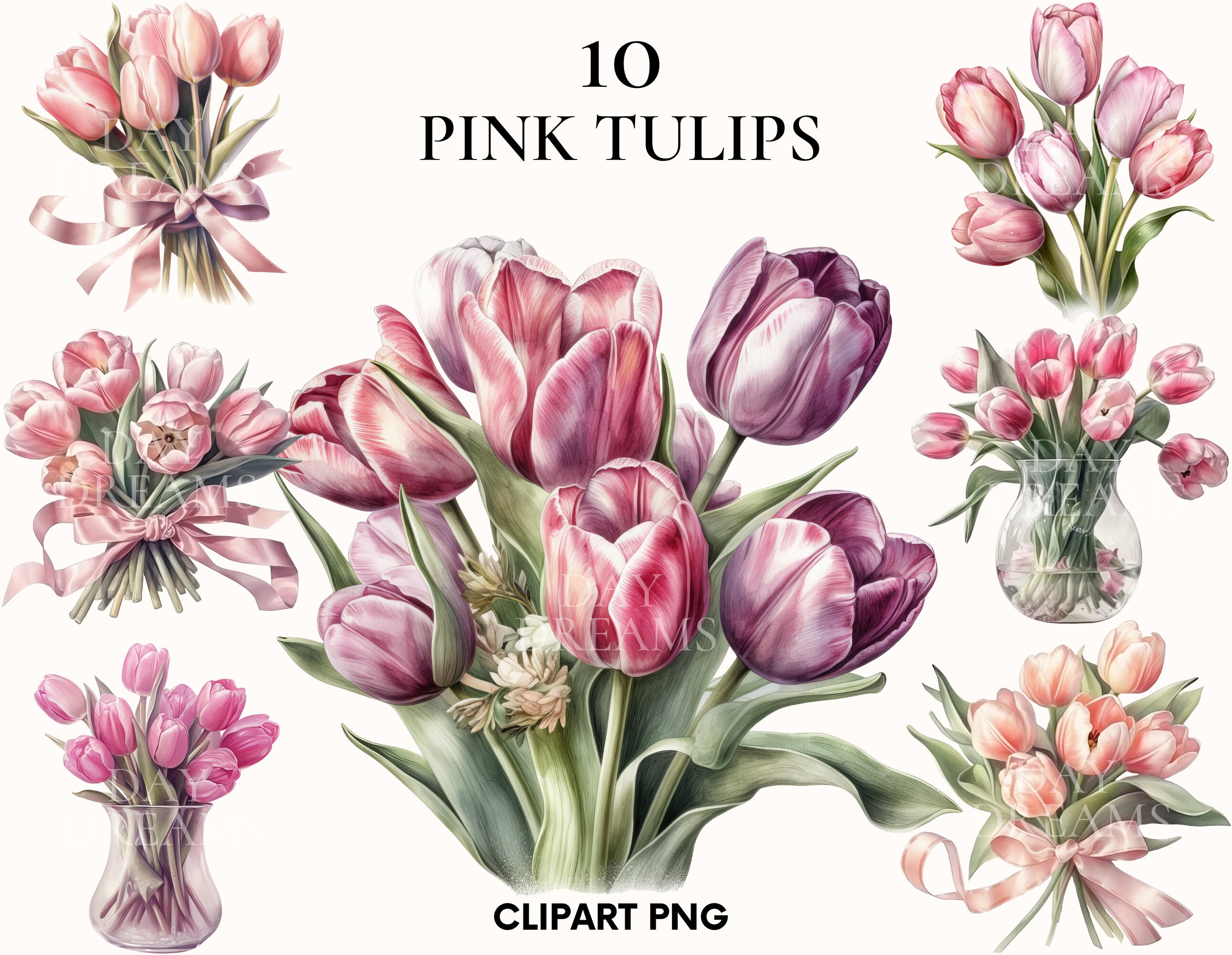 Watercolor Pink Tulips Clipart Wedding Flowers Clipart - Etsy