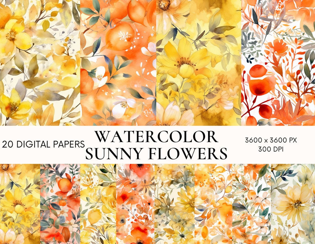 Watercolor Flower Digital Paper, Sunny Flowers Texture, Rose, Peony ...