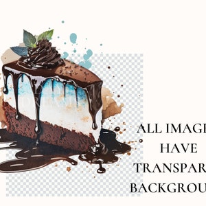 Watercolor Chocolate Cake Clipart, Food Illustration Clipart Bundle ...
