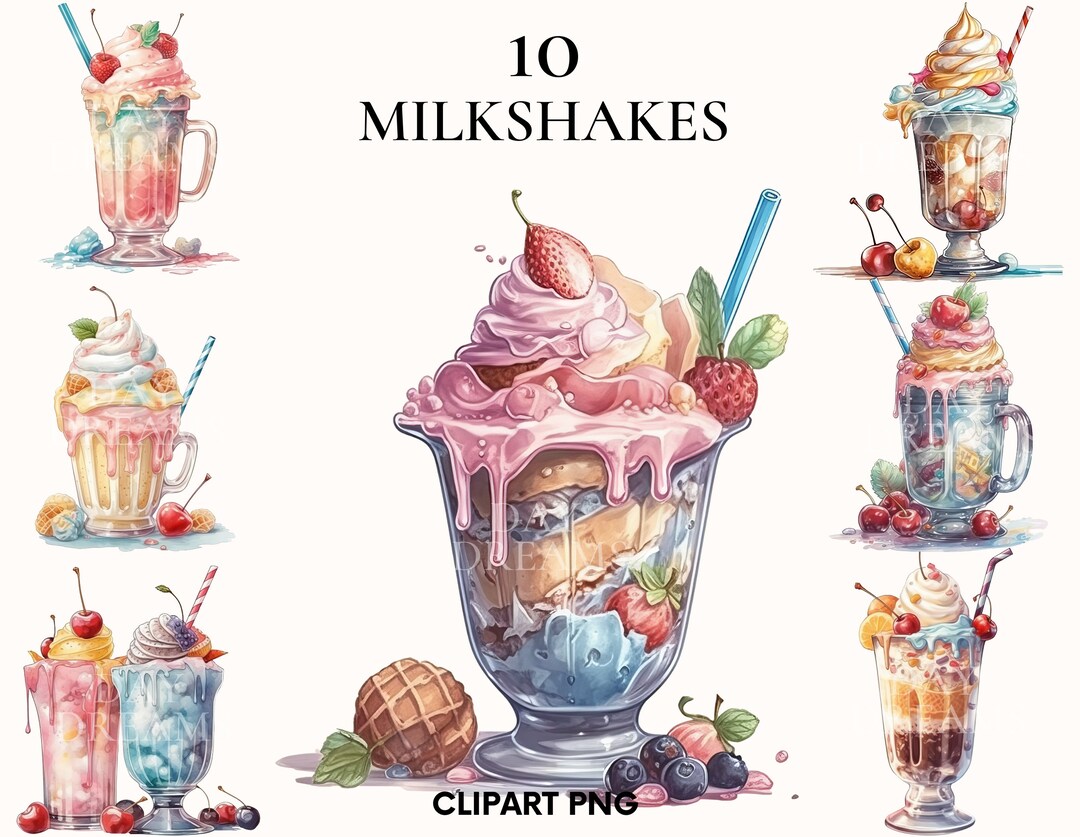 Watercolor Milkshake Clipart, Dessert Ice Cream Clipart Bundle, Cute ...