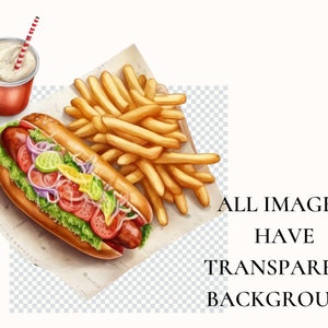 Watercolor Hot Dog Clipart, Fast Food Clipart Bundle, Delicious Hotdog ...