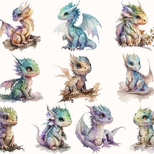 Watercolor Baby Dragon Clipart, Fairy Tale Clipart Bundle, Beautiful ...