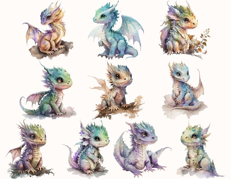 Watercolor Baby Dragon Clipart Fairy Tale Clipart Bundle - Etsy
