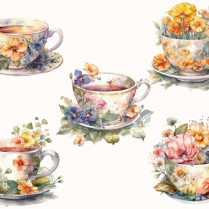 Watercolor Tea Cup Clipart, Tea Party Clipart Bundle, Cute Japanese Tea ...