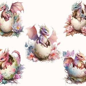 Watercolor Baby Dragon in an Egg Clipart, Fairy Tale Clipart Bundle ...