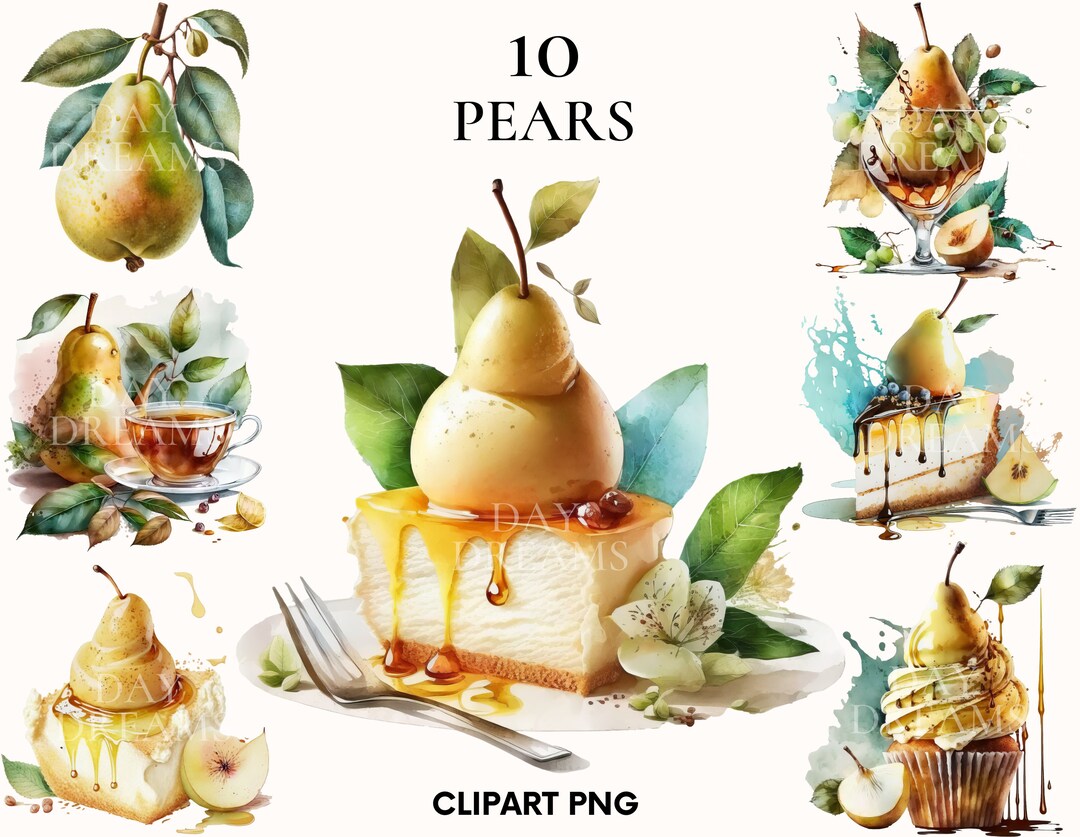 Watercolor Pear Clipart, Summer Clipart Bundle, Cute Ice Cream Clipart ...