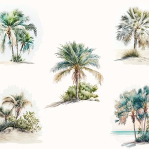Watercolor Palm Tree Clipart, Beach Clipart, Tropical Clipart Bundle ...