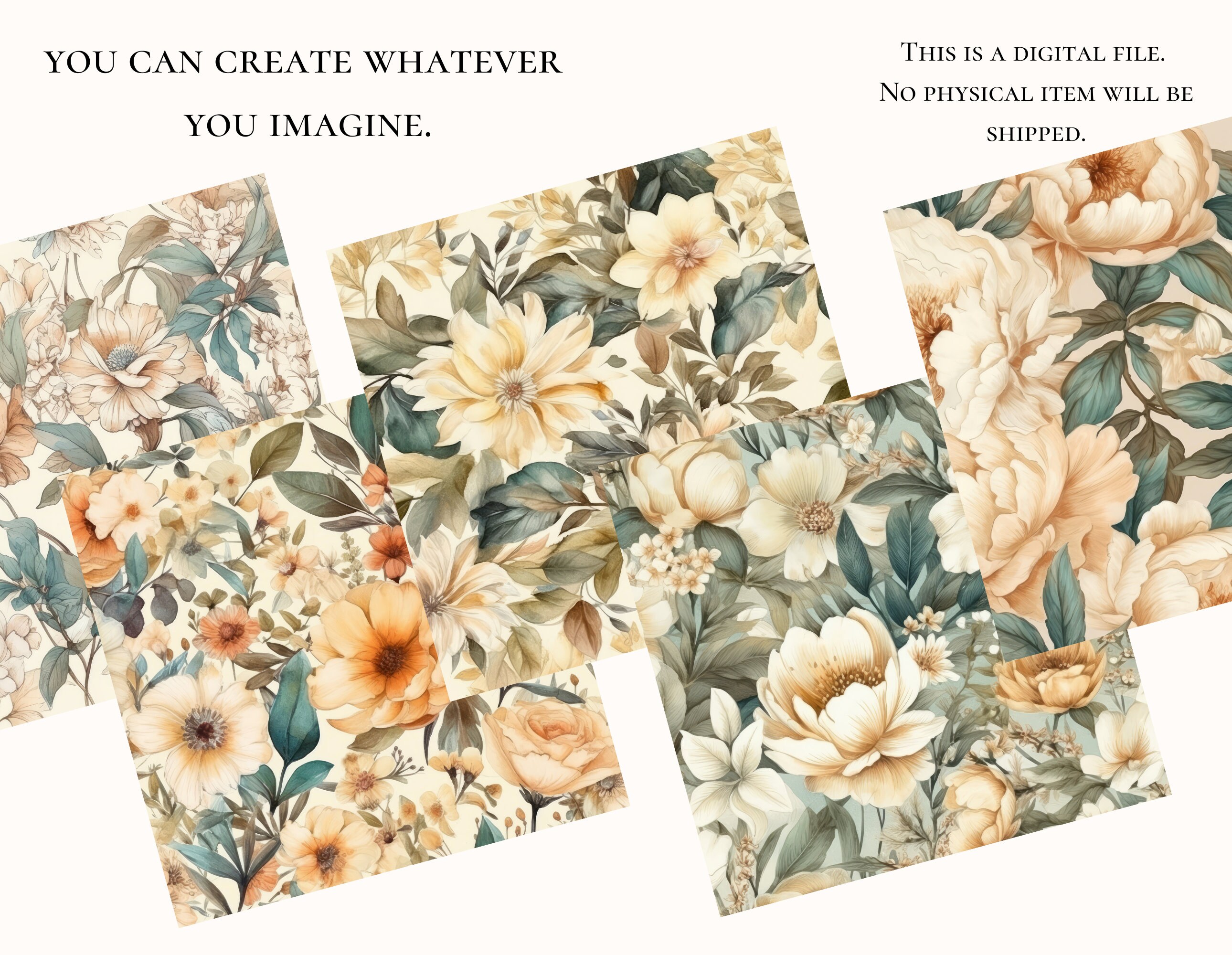 Watercolor Flower Digital Paper, Pastel Cream Flowers Texture Instant ...
