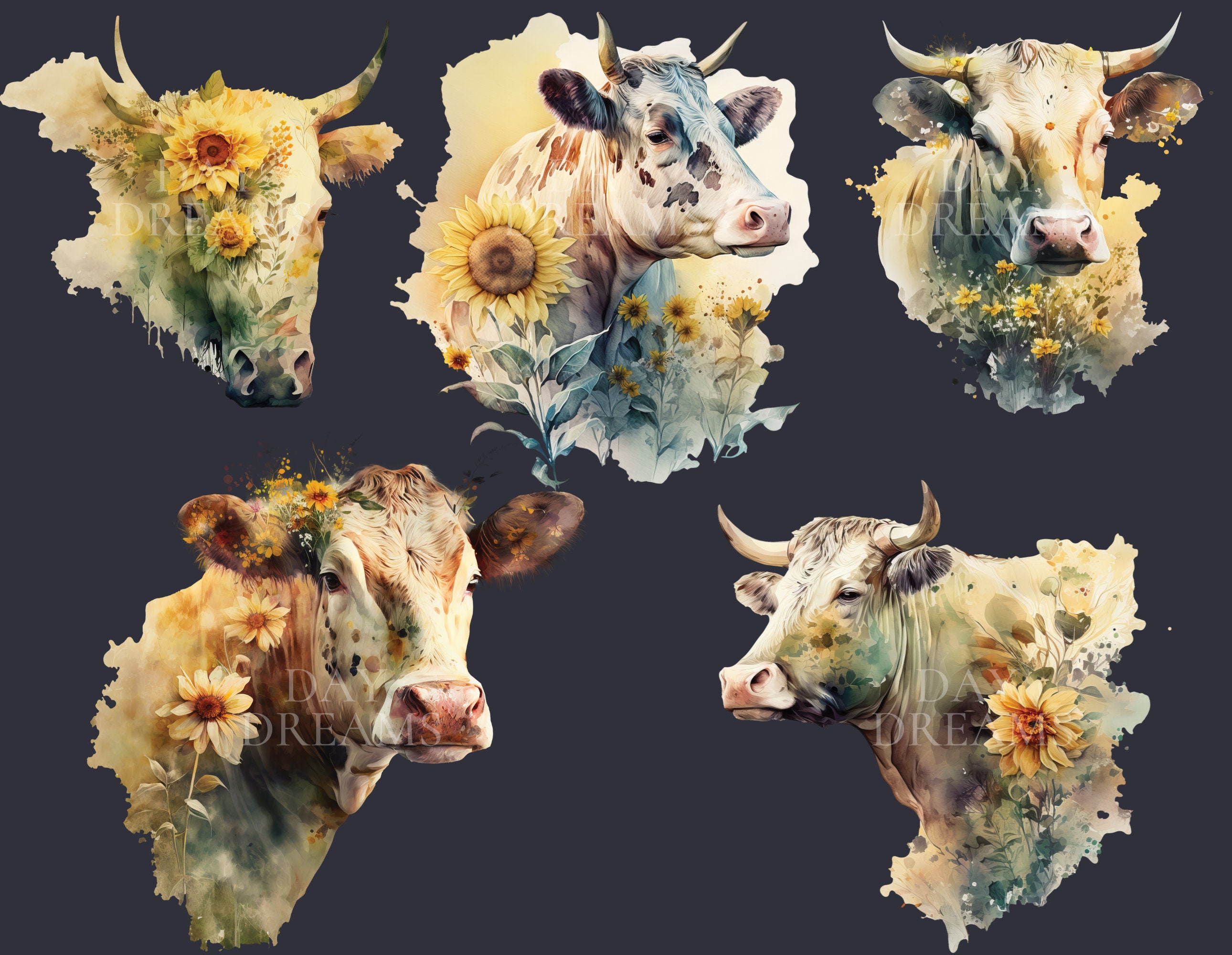 Watercolor Cow Clipart Farm Life Clipart Happy Cow in - Etsy