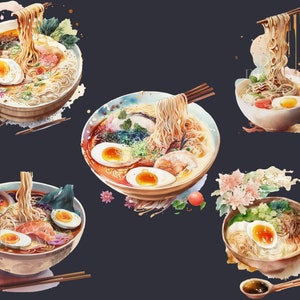 Watercolor Ramen Clipart, Food Clipart Bundle, Noodles Clipart, Ramen ...