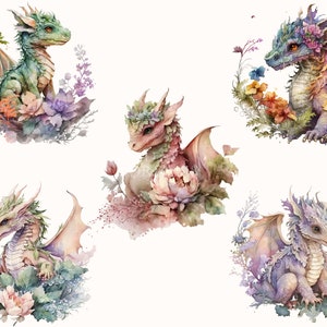 Watercolor Baby Dragon Clipart, Fairy Tale Clipart Bundle, Beautiful ...