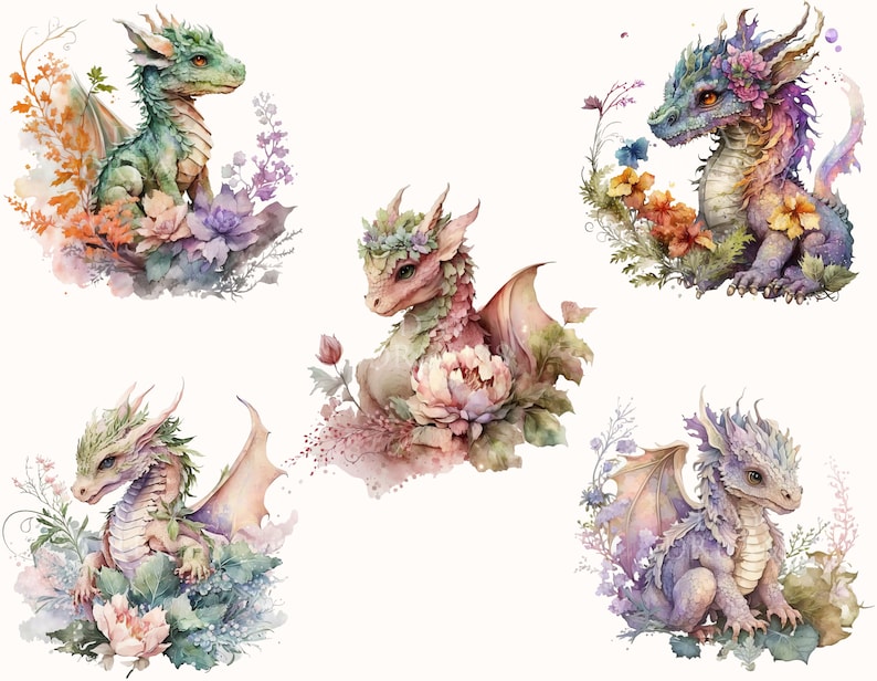 Watercolor Baby Dragon Clipart Fairy Tale Clipart Bundle - Etsy